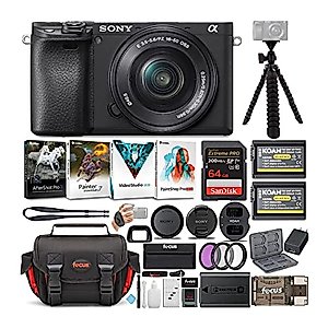 Sony a6400 Mirrorless Digital Camera and 16-50mm Lens Bundle with 64 GB SDXC Card, Filter Kit, Batteries and Charger Set, Corel Software Suite, Messenger Bag and Accessories (8 Items)