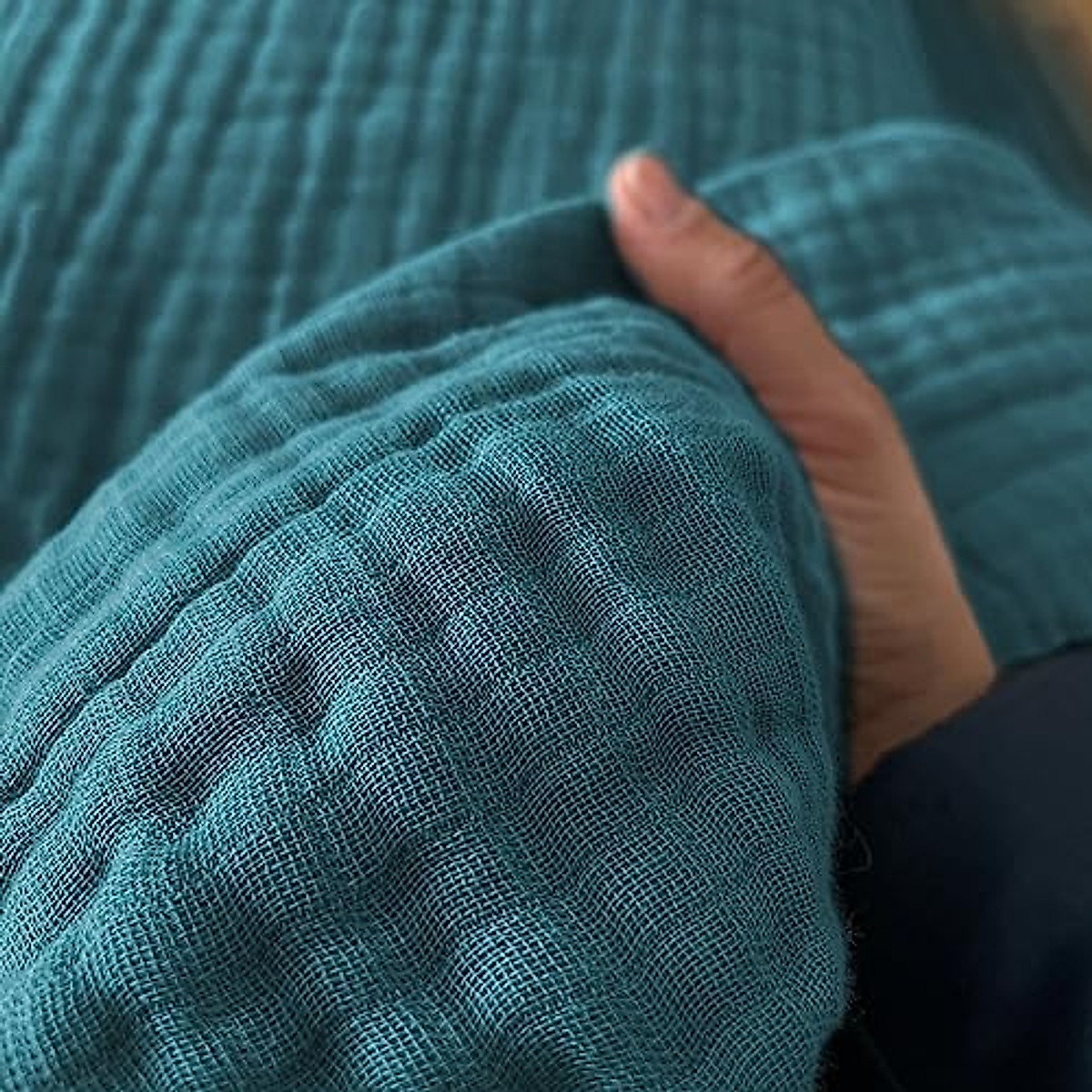 Muslin Throw Blanket, 4-Layer Soft & Breathable Gauze Summer Throw Blanket for Bed, Couch, 50"X60" Lightweight Teal Throw Blanket with Tassels, All Season