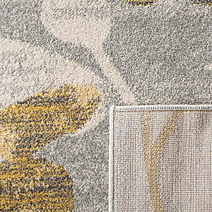 SAFAVIEH Evoke Collection Area Rug - 9' x 12', Grey & Gold, Floral Design, Non-Shedding & Easy Care, Ideal for High Traffic Areas in Living Room, Bedroom (EVK236P)