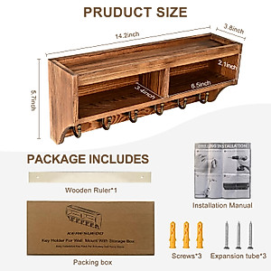 Key Holder Wall Mount - Mail Organizer Wall Mount with 6 Key Hooks and Storage Box for Sunglasses Storage and Dog Leash Holder Home Decor Rack Apartment Essentials Farmhouse Shelf Entryway Organizer