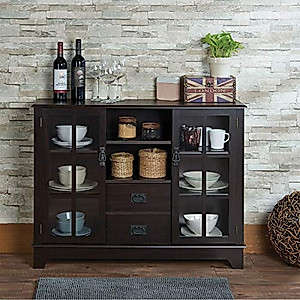 Knocbel Contemporary Console Table Buffet Sideboard Storage Cabinet with 2-Drawer, 2 Open Compartments & 2 Glass Doors, 42" L x 12" W x 32" H (Espresso)