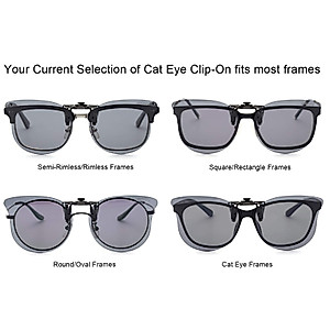 CAXMAN Polarized Cat Eye Clip On Sunglasses Over Prescription Glasses for Women UV Protection Flip Up Grey Lens