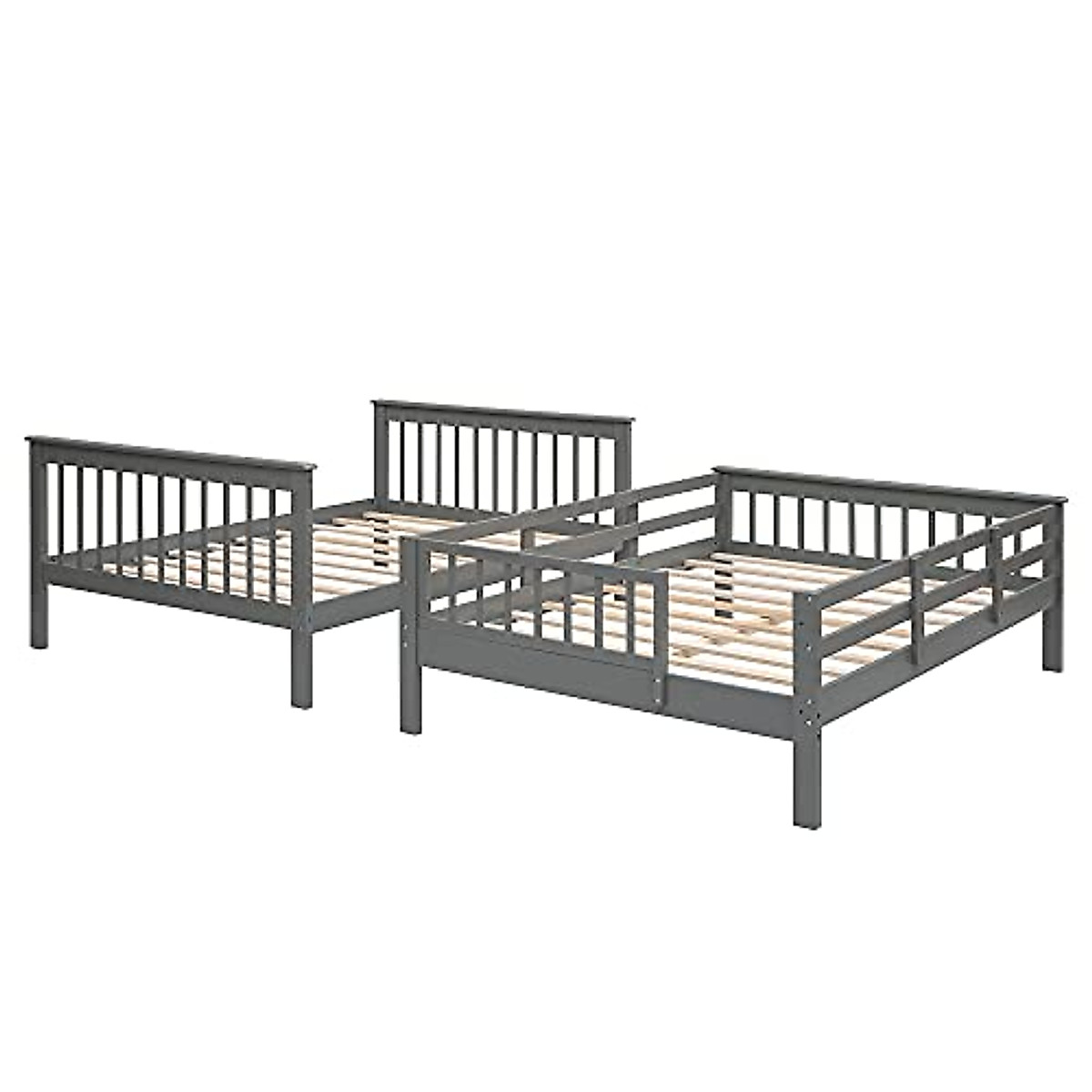 Merax Full-Over-Full Soild Wood Stairway Bunk Bed with Storage and Guard Rail for Bedroom, Dorm, Bunk Bed for Kids, Adults, Gray