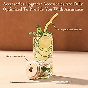 AJARAERA 20 oz Glass Cups with Lids and Straws,Beer Glasses,Drinking Glasses, Iced Coffee Cup,Glass Cups of 12