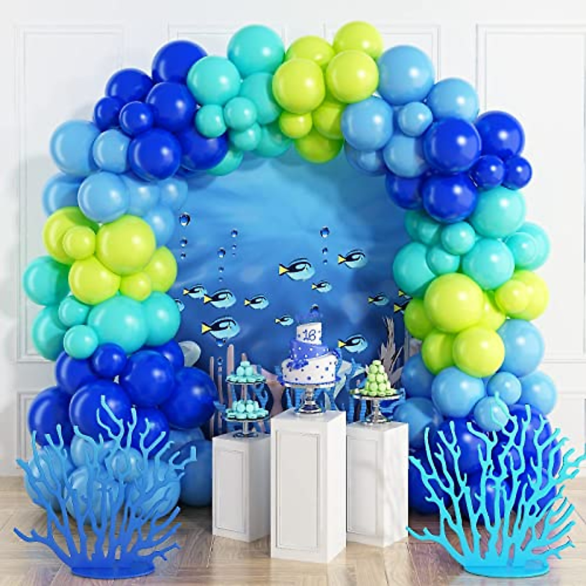Blue Green Balloon Arch Kit, Ocean Theme Birthday Balloons 5 10 inch Blue Green Latex Party Balloons Garland Kit for Baby Shower Decorations Ocean Bachelorette Graduation Party Home Decorations