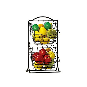 SunnyPoint 2-Tier Metal Mini Countertop Fruit Storage Basket, Antique Black