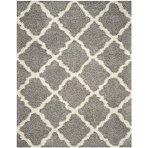 SAFAVIEH Dallas Shag Collection Area Rug - 8' x 10', Grey & Ivory, Trellis Design, Non-Shedding & Easy Care, 1.5-inch Thick Ideal for High Traffic Areas in Living Room, Bedroom (SGD257G)