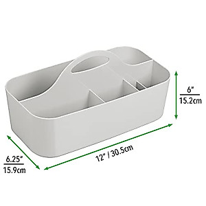 mDesign Plastic Portable Nursery Storage Organizer Caddy Tote - Divided Basket Bin with Handle - Holds Bottles, Spoons, Bibs, Pacifiers, Diapers, Wipes, Baby Lotion - Lumiere Collection - Light Gray