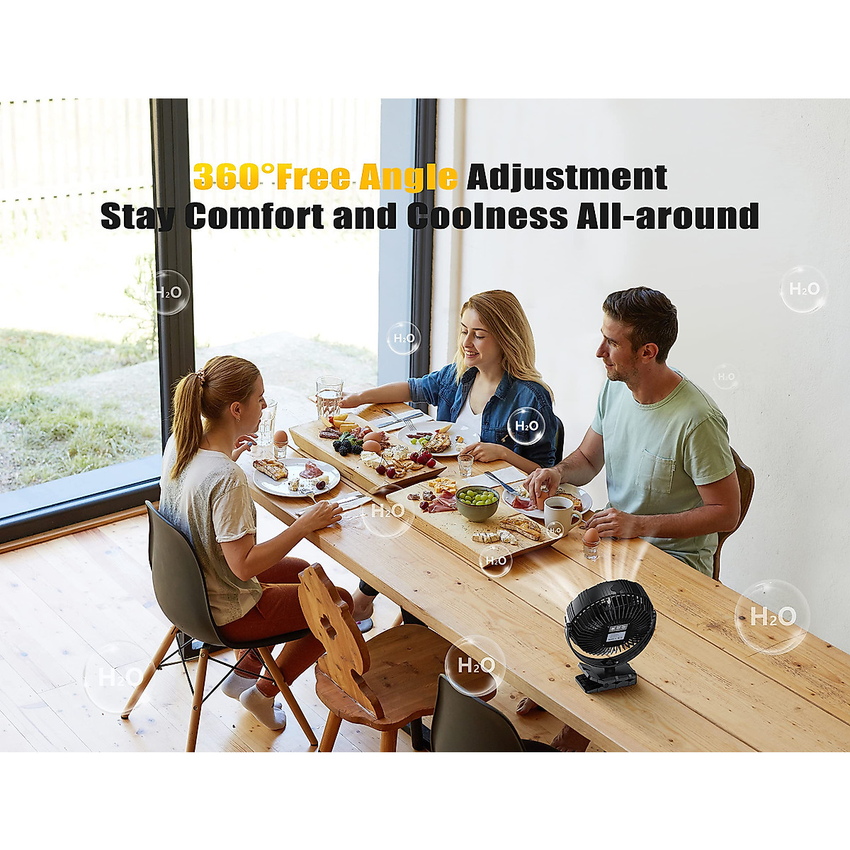 GRANDFAST Battery Operated Misting Fan，10000mAh Rechargeable Spray Fan with Clip and Hook, 360 ° Rotatable with Timer Setting Mister Cooling Fan for Golf Cart Travel Beach Patio Boat Canopy