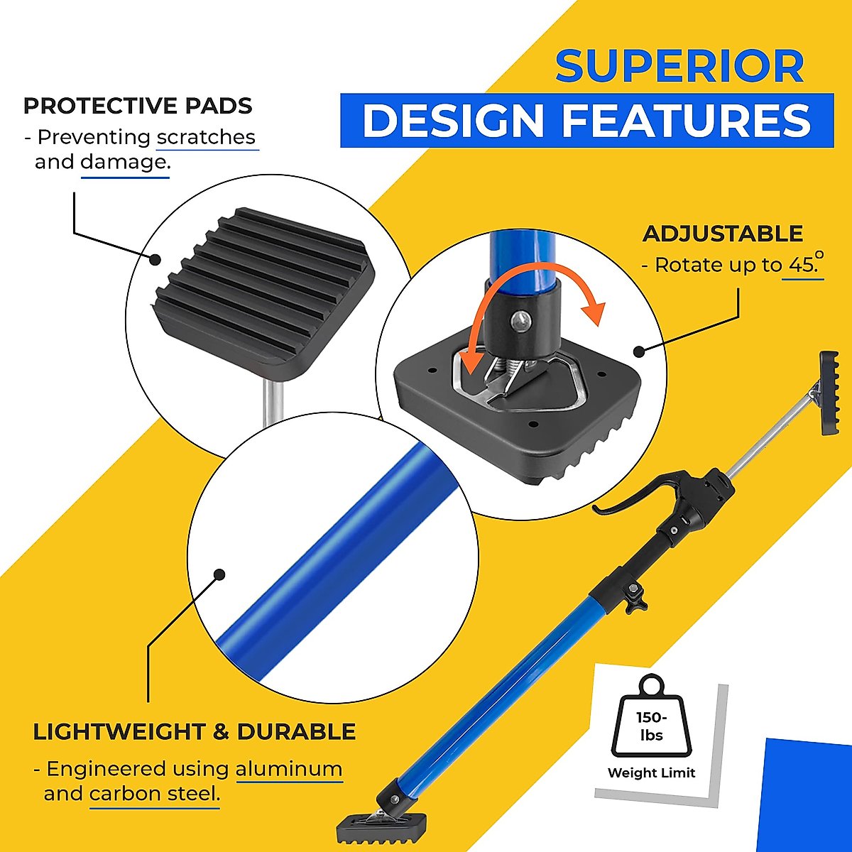 Merchy Hero 2Pcs Set Multifunctional Extension Pole Third Hand Tool with Adjustable Length Non-Slip Pads and Comfortable Foam Grip Rotating Head Supports Up to 66lbs