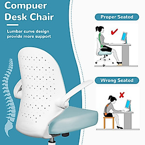Ollega Desk Chairs with Wheels and Arms, Blue Office Chair for Small Space, Ergonomic Leather Office Chair Adjustable Height and Swivel Lumbar Support, Small Desk Chair with Flip Up Armrests