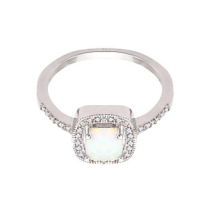 CloseoutWarehouse White Simulated Opal Princess Halo Ring Sterling Silver Size 14