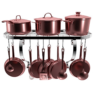 Vdomus Hanging Pot Rack Organizer, Wall Mounted Kitchen Pan Organizer Pots and Pan Storage with 10 Hooks, Kitchen cookware Storage Organizer, 24 by 10-inch (Sliver)