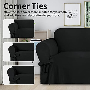 Easy-Going Velvet Couch Covers for 3 Cushion Couch Sofa, Luxury Velvet Sofa Cover with Ties, One Piece Sofa Slipcover for Living Room (Black, Sofa)