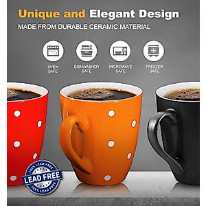 Bruntmor 16 Oz Polka Dot Coffee Mug Set of 6, Large 16 Ounce Ceramic Mugcup Set In Multi Color Dot Design, Best Coffee Mug For Your Christmas Or Birthday Gift