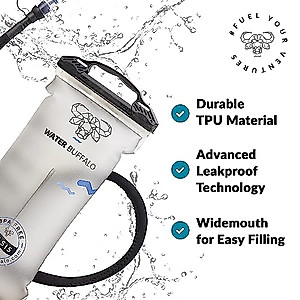 Water Buffalo Hydration Bladder - Water Bladder for Hiking Backpack - Leak Proof 2L Hydration Bladder - Water Reservoir Insulated Hose & High Flow Bite Valve - Oasis 2 Liter Hydration Bladder
