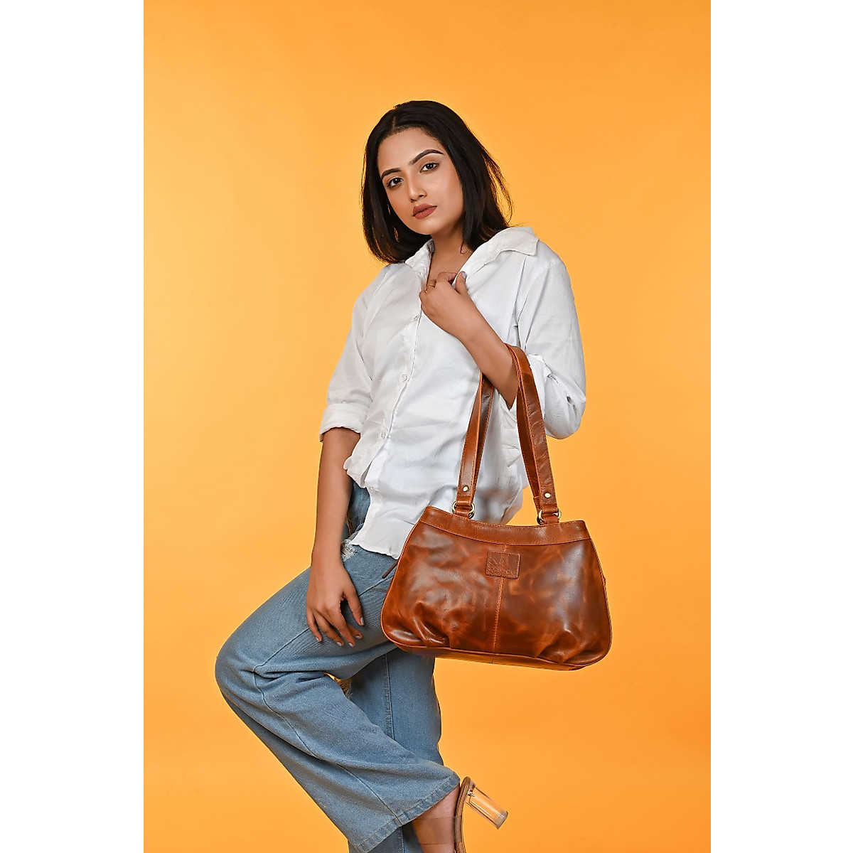 ROLANDO Dalia Women's Top-Handle Leather Handbag (Oily Brown)