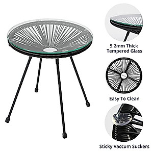 Cozy Castle 3-Piece Acapulco Patio Chair with Cover, All-Weather Weave Lounge Chair, Patio Conversation Bistro Set, Balcony Chair Egg Chairs with Glass Top Table (Black)