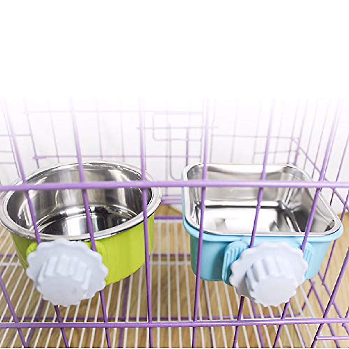 Crate Dog Bowl, Removable Stainless Steel Water Food Feeder Bowls Hanging Pet Cage Bowl Cage Coop Cup for Dogs Cats Puppy Rabbits Bird and Small Pets (Samll (Pack of 1), Square Blue)