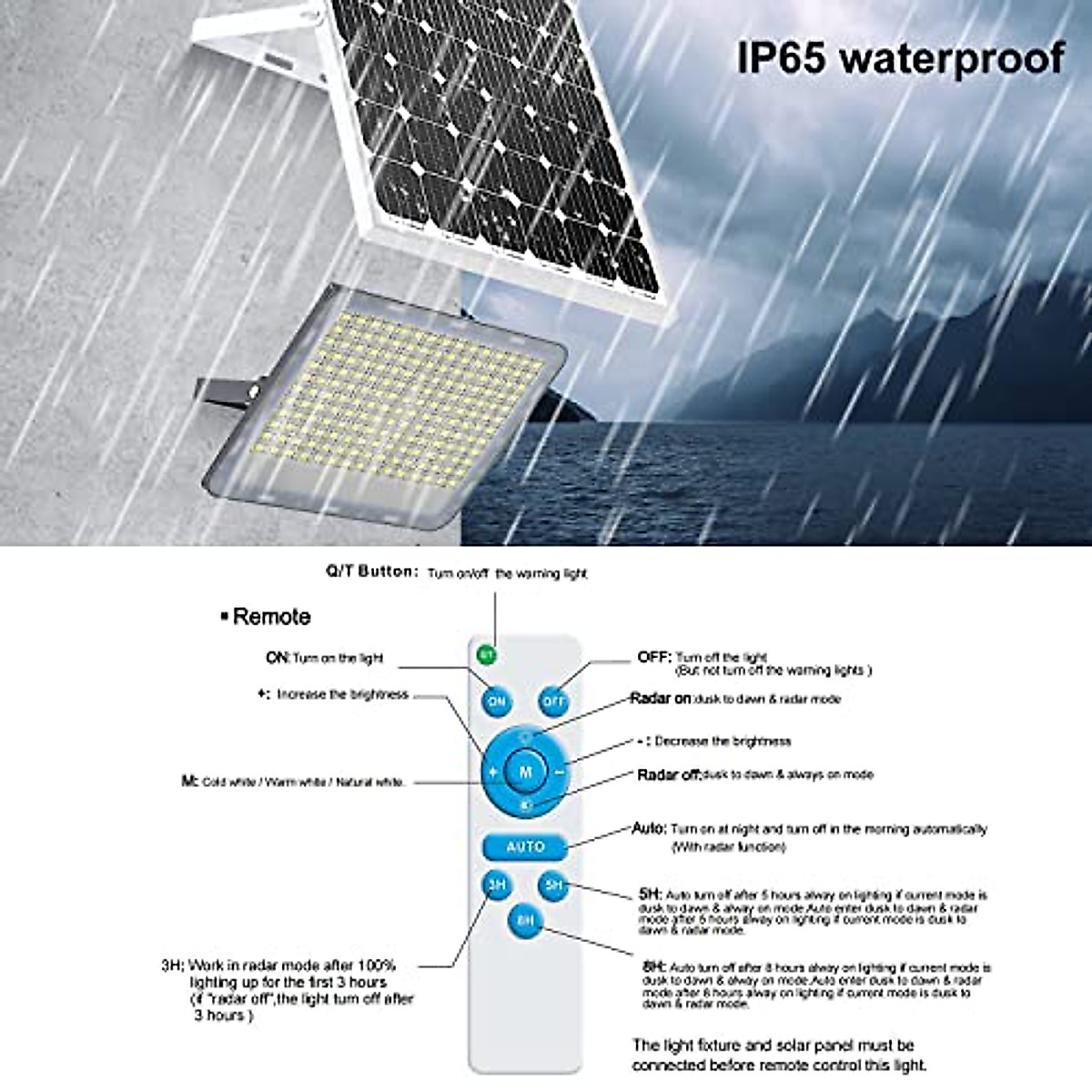 Gebosun 300W Solar Flood Lights Outdoor Dimmable, LED Dusk to Dawn Solar Street Lights Outdoor, 3000K/4000K/6000K CCT Adjustable for Parking Lot, Barn, Yard，Garden, Pool