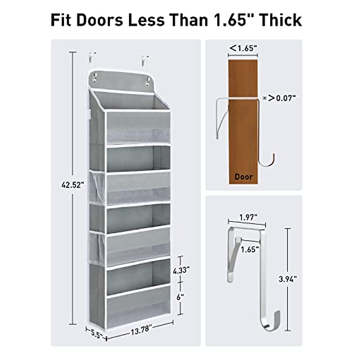 1 Pack Over the Door Organizer, Yecaye 35.2lbs Load Closet Door Organizer Hanging, Swing-proof Diaper Organizer Storage with 4 Big Pockets 4 Side Mesh Pockets for Nursery Newborn Baby Essentials Stuff