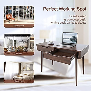 MJWDP Mid-Century Style Computer Desk Study Workstation Study Laptop Desk 2 Drawers