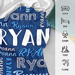 Personalized Blanket with Name - Custom Blankets for Girls Boys Adults Baby - Monogrammed Soft Flannel Blankets and Throws - Gift Blanket for Christmas Birthday Valentines Day (Blue-1)