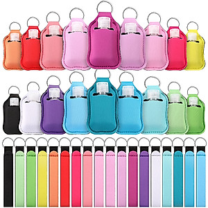 Patelai 54 Pcs Hand Sanitizer Holder Keychain Wristlet Set 1oz Empty Travel Bottle Portable Keychain Holder(Colorful Style)