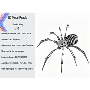 3D Metal Model Kits, Mechanical Spider King 3D Metal Puzzle,Steel Warcraft Collection DIY Animal Brain Teasers Simple 3D Puzzles Home Decor Art Craft Gifts Toys for Adult