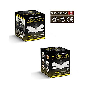 BECCALIGHTING LED Garage Light UL Listed 60 Watts - Daylight Bright White 5000K Garage Lights Ceiling LED 6000 Lm Garage Lighting Fixture, Multi Directional Panel Light for Basement, Barn, High Bay