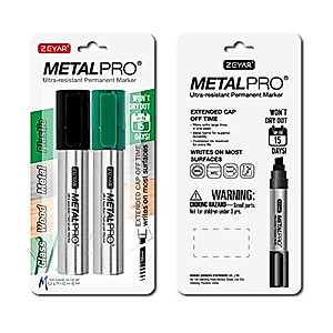 ZEYAR Permanent Markers Pen, JUMBO Size, Aluminum Barrel, Set of 2, Premium Waterproof & Smear Proof Markers, Quick Drying, Writes on most surfaces (Black & Green)