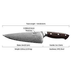 Damascus Chef Knife, 8 Inch Professional Damascus Kitchen Knife Forged with VG10 Super Steel 67-Layer, Non-slip Ergonomic Micarta Handle, Razor Sharp Lightweight Multipurpose Full Tang Gift Box