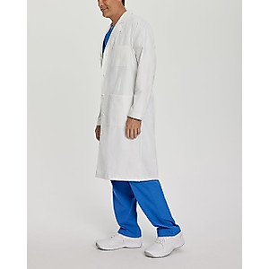Landau Relaxed Fit 3-Pkt 5-Knot Cloth Button Full-Length Lab Coat for Men 3138, White, 42