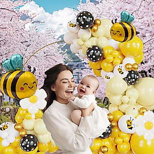 135Pcs Bumble Bee Balloon Garland Kit: Yellow Black and white Bee balloon arch for Sweet Honey Bee Baby Showers, 'What Will It Bee' themed gender Reveals,Sunflower or Sunny Birthday Decors