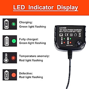 LALAFO LCS1620 20V Lithium Battery Charger Compatible with Black & Decker 16V 20V MAX Li-ion Battery LB20 LBX20 LBXR20 LBXR2020-OPE LBXR2520 LBX4020 LB2X4020 LBXR16 BL1514