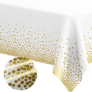 Gold Birthday Party Decorations Set Happy Birthday Decorations for Women Girls- Happy Birthday Banner Backdrop Gold and White Balloons Tassel Curtains Gold Dot Tablecloth Birthday Party Supplies