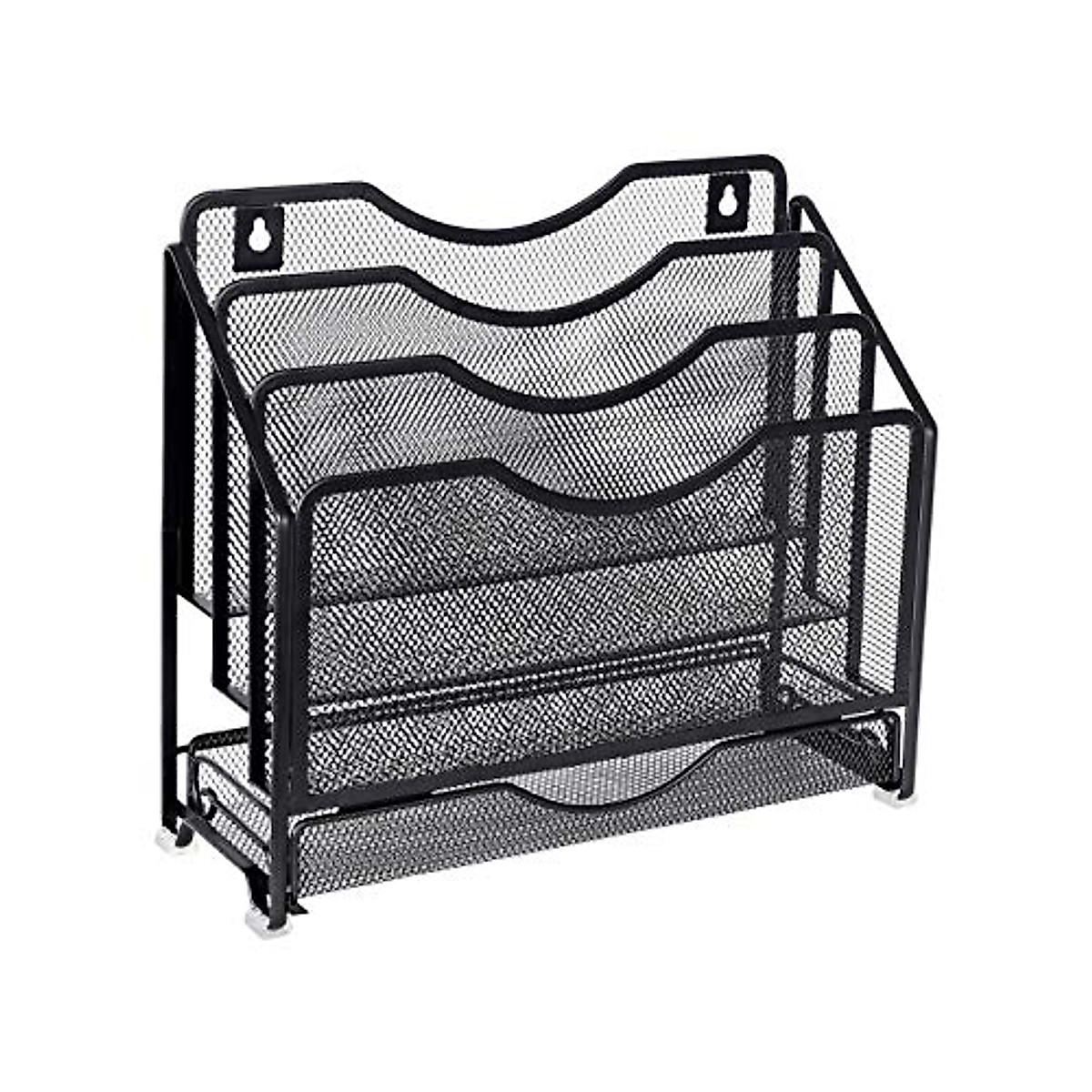 EasyPAG Mesh Desk Paper Organizer Wall Hanging File Holder with 3 Upright File Organizer and Sliding Drawer,Black