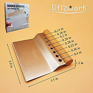 DflowerK Dough Pastry Scraper Chopper Cutter 304 Stainless Steel Great as Griddle Bread Pizza Dough Cutter with Double-Sided Measuring Marks Kale Herb Stripper 8 Holes