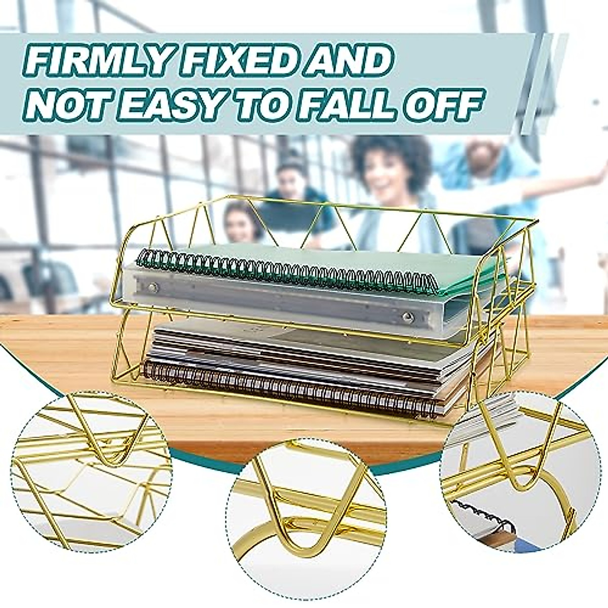 Yeaqee 4 Tier Stackable Paper Tray Gold Desk Organizer Rack Metal Letter Desk File Organizer Horizontal Holder File Trays for Desk Office Desktop School Supplies and Accessories