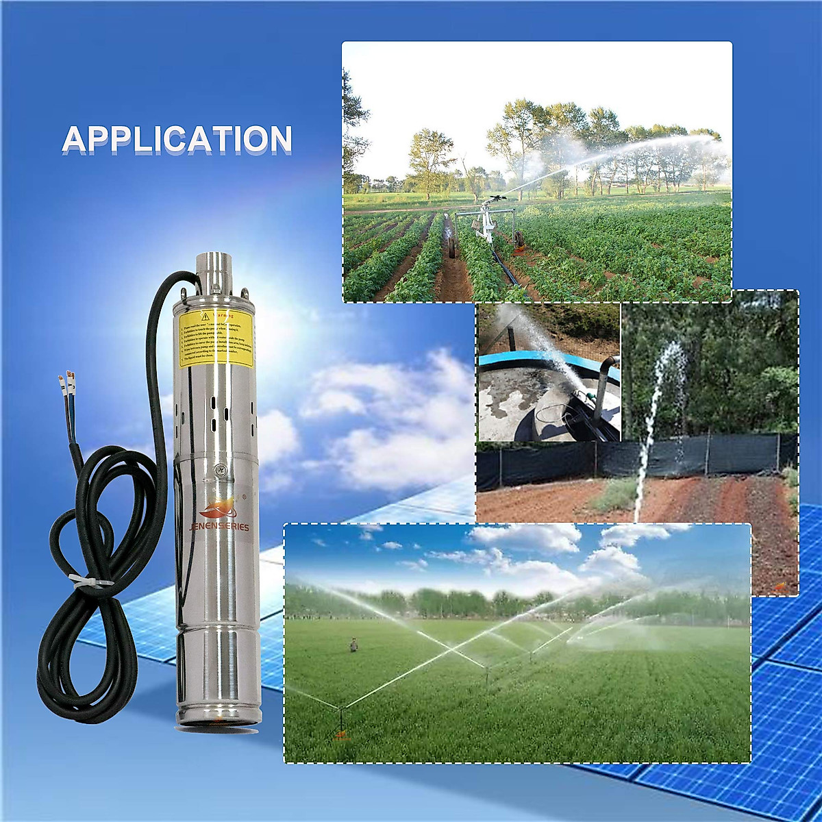 JENENSERIES Pump 270W DC 24V Solar Water Pumps, Max head 262ft,7.9GPM Flow，3 inch Solar deep well submersible Pumps with MPPT controller （270W 24V)