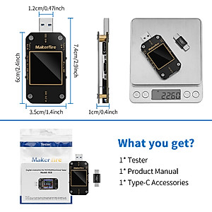 MakerHawk USB Multimeter USB Voltmeter Ammeter Load Tester USB Voltage Current PD Battery Power Capacity Charger Type C Meter Tester LCD Display Cable Resistance QC2.0/3.0/4.0 N10 1.44 Inch Screen