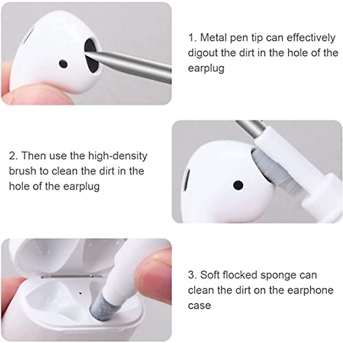AOMIG Bluetooth Earbuds Cleaning Pen, 3 in 1 Multifunction Cleaner Kit with Soft Brush for Wireless Earphones Bluetooth Headphones Charging Box Accessories, Computer, Keyboard, Camera