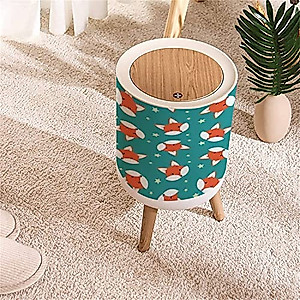 Small Trash Can with Lid Cute Cartoon Foxes Seamless with Foxes Faces Round Recycle Bin Press Top Dog Proof Wastebasket for Kitchen Bathroom Bedroom Office 7L/1.8 Gallon