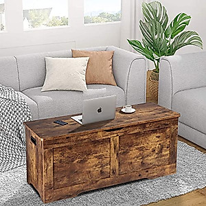 Timberer 39.4" Storage Chest, Wooden Storage Bench, Lift Top Toy Chest with 2 Safety Hinges, Large Toy Box, Entryway Bench for Living Room, Bedroom, Rustic Brown