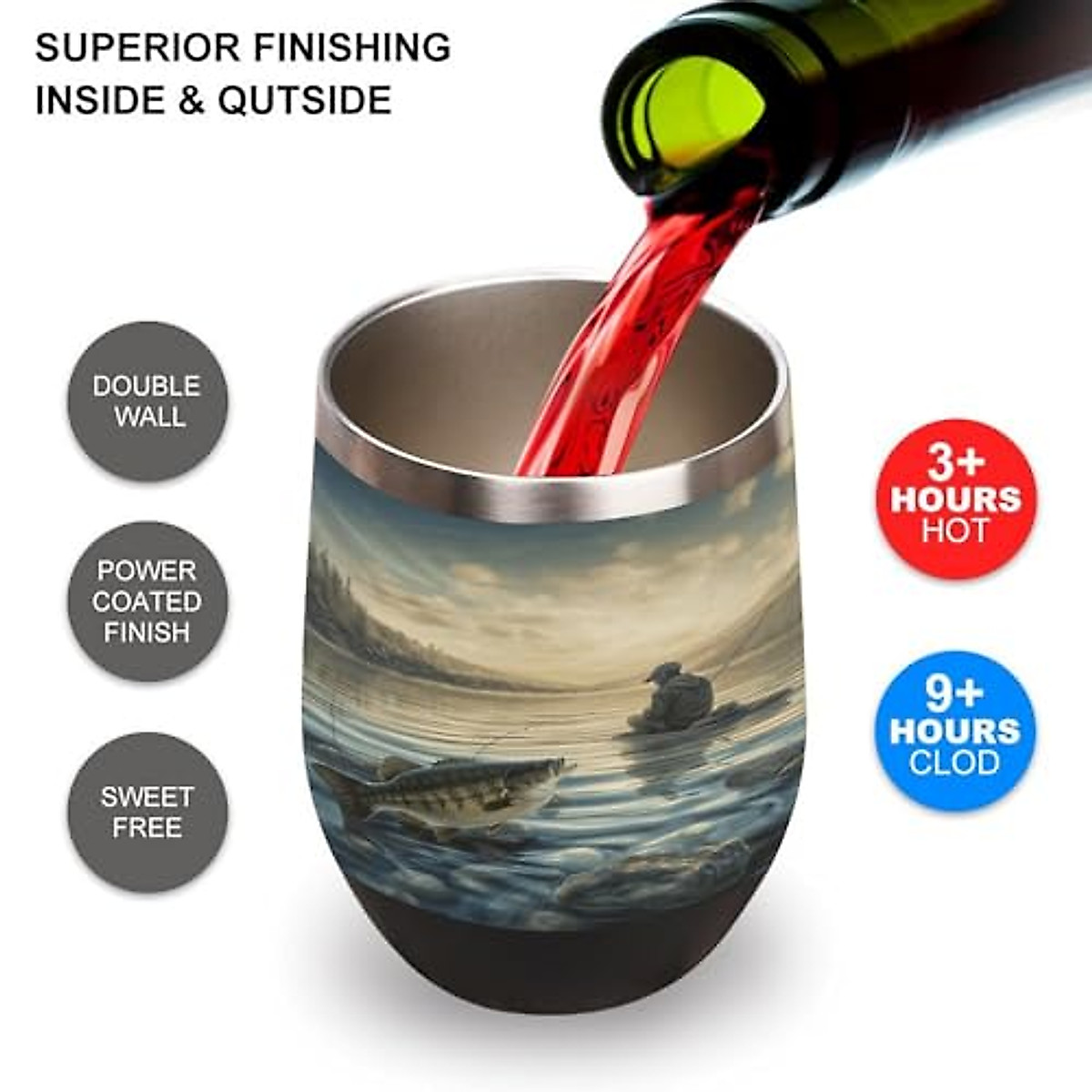 WYUSPGK 304 Stainless Steel Insulated Cup, Lake Fish Fishing Print Smooth Rim, Durable & Reusable - Perfect for Office, Home, And Travel