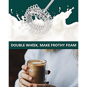 KURSINNA Powerful Milk Frother Handheld Battery Operated, Double Whisk Foam Frother Maker with Stainless Steel Stand, Drink Mixer For Coffee, Lattes, Matcha, Cappuccino (13000RPM Battery Operated)