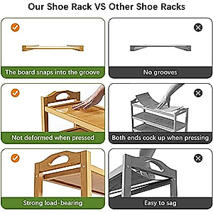 FEACM Bamboo Shoe Rack, 3-Tier Shoes Storage Organizer, Shoe Shelf for Entryway Boots Closet Free Standing Doorway, 70 x 25 x 51cm