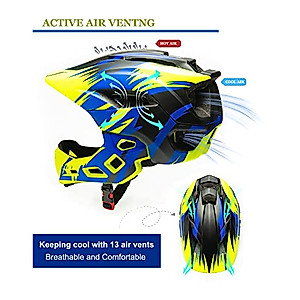 Natuway Kids Full Face HelmetS for Cycling Scooter Skateboard BMX Bike Roller-Skate Protective Gear Blue