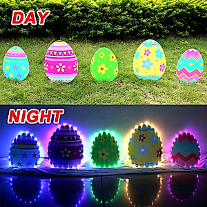 5 pcs Glow Easter Yard Signs Outdoor Lawn Decorations with Stakes, Large Easter Egg Yard Signs Decor, LED String Light Decorative