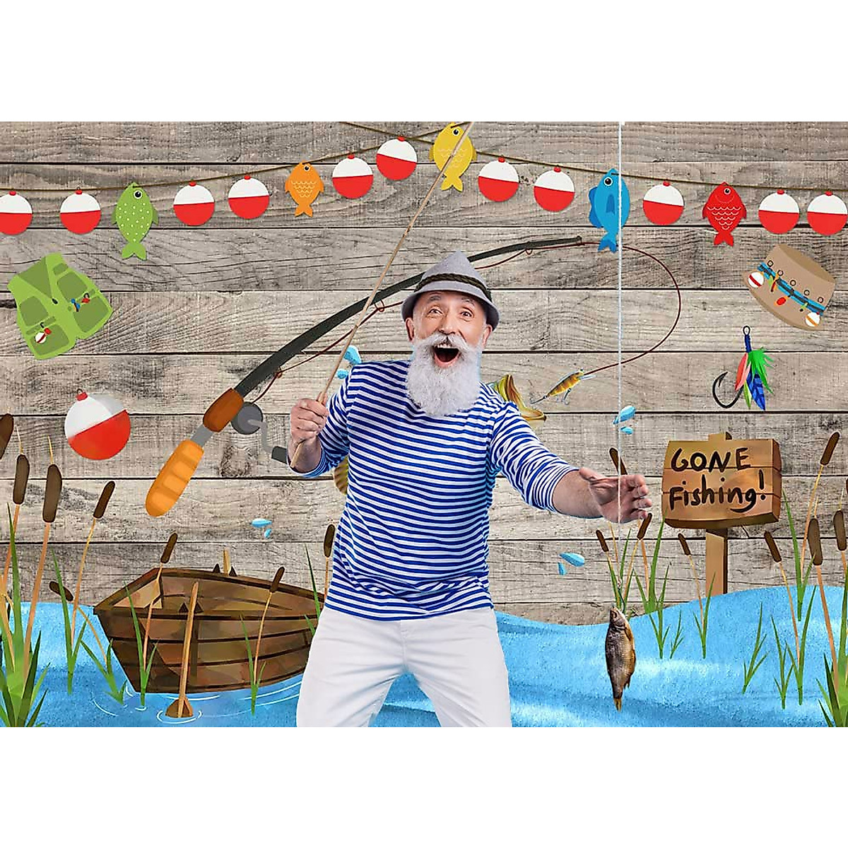 Avezano Rustic Wood Gone Fishing Backdrop for Birthday Party O Fish Ally Kids Baby Shower Photography Background Retirement Fisherman Party Decor Banner Supplies Photo Studio Props 7x5ft